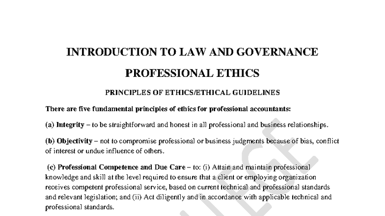 Professional Ethics: Principles & Guidelines for Accountants - Studocu