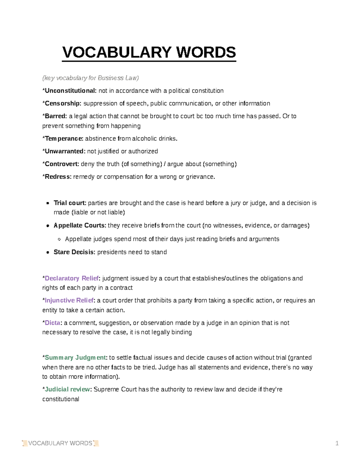Business Law Vocabulary Terms for Study and Reference - Studocu
