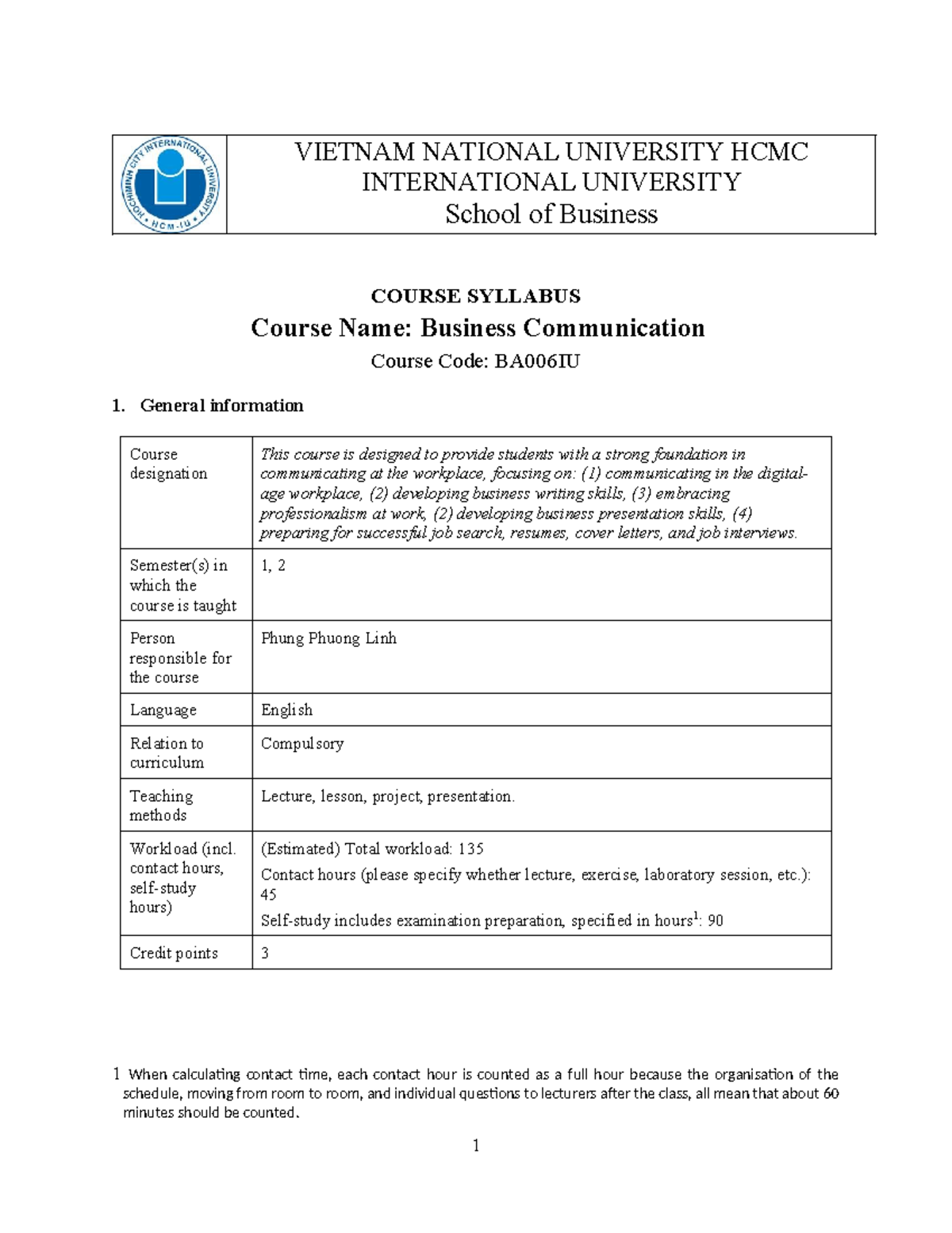 BA006IU - Business Communication Course Syllabus and Overview - Studocu