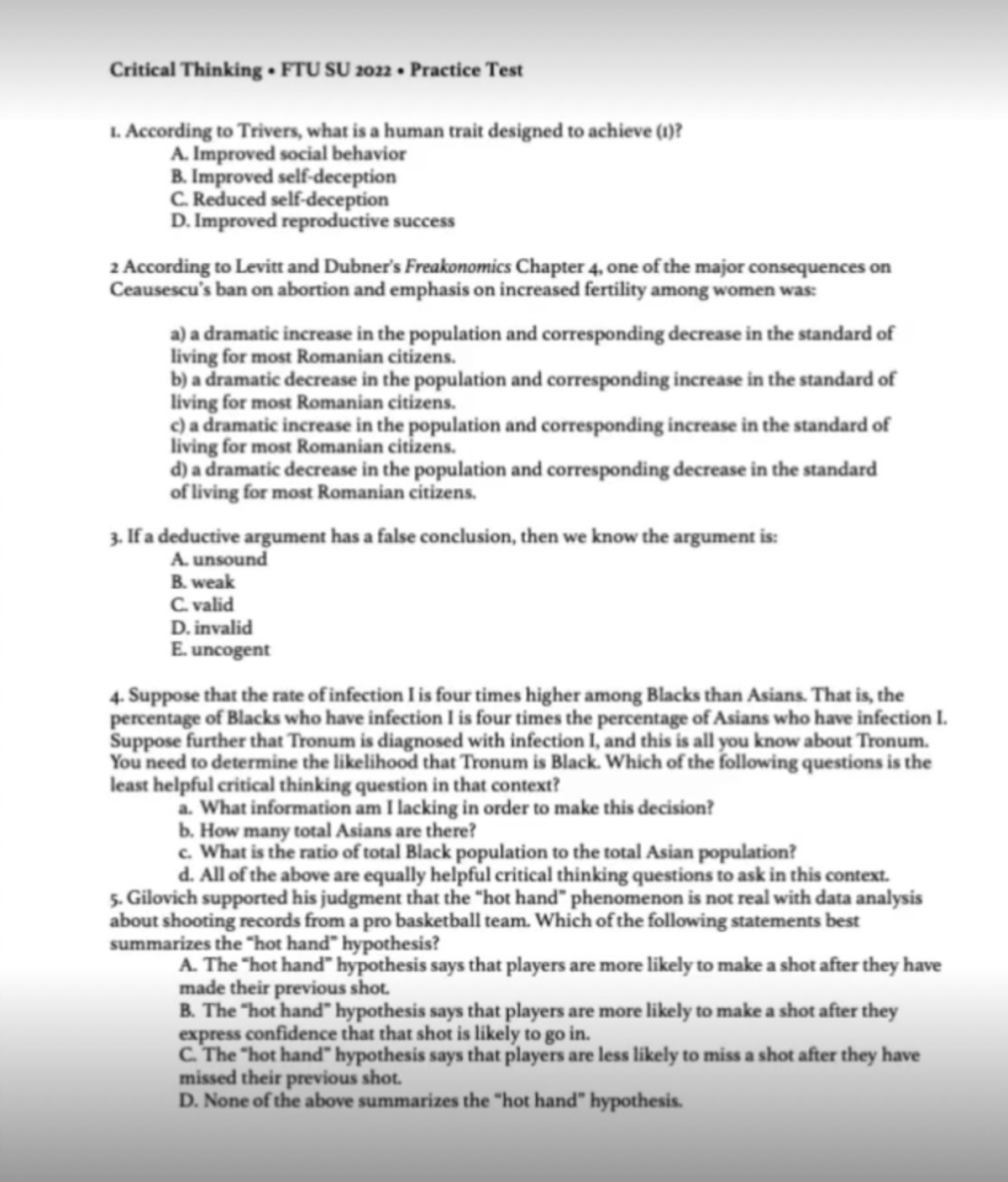 Critical Thinking Final Exam Practice Questions and Strategies - Studocu
