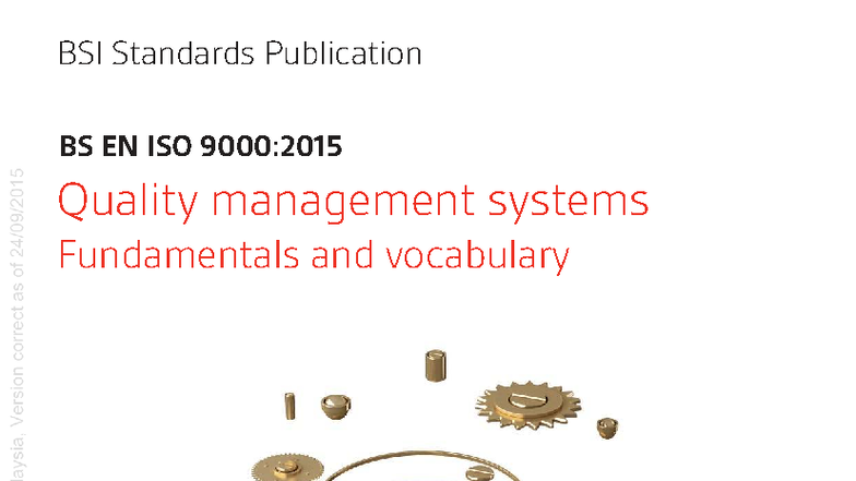 ISO 9000:2015 Quality Management Systems Vocabulary and Principles ...