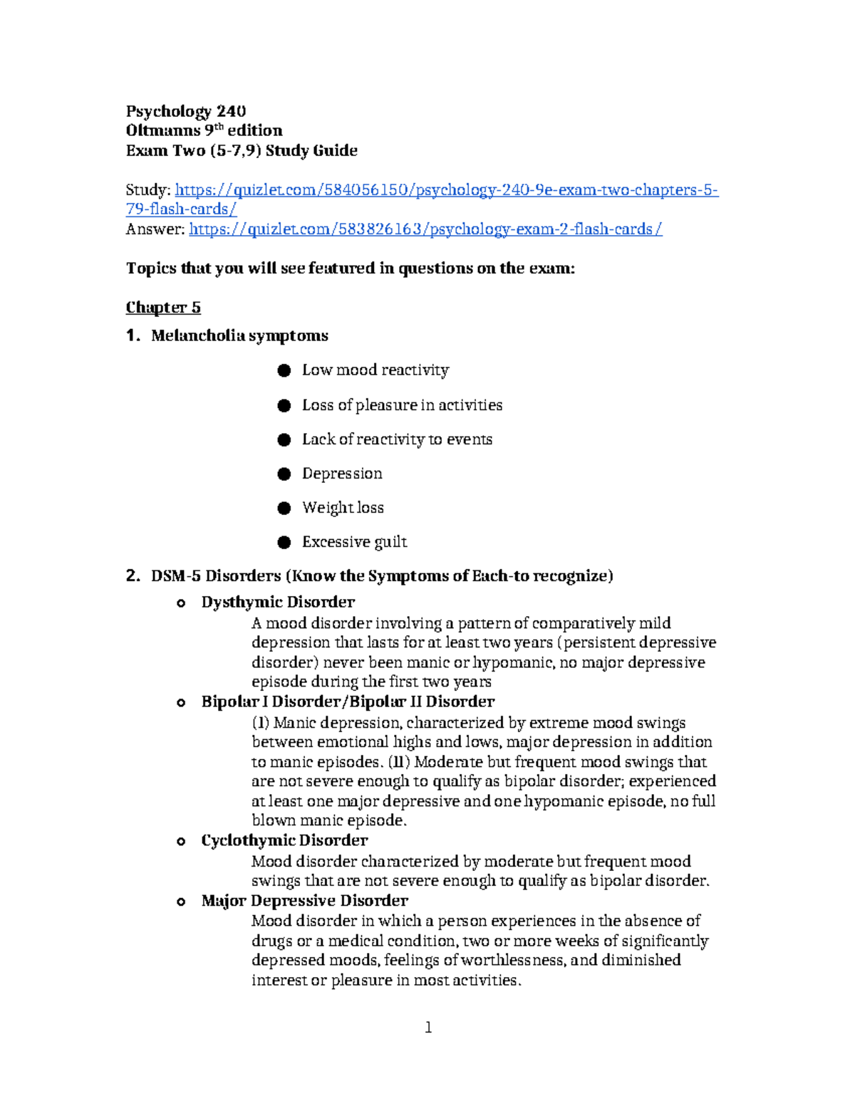 Psychology 240 - Exam 2 Study Guide (Chapters 5, 7-9) - Studocu