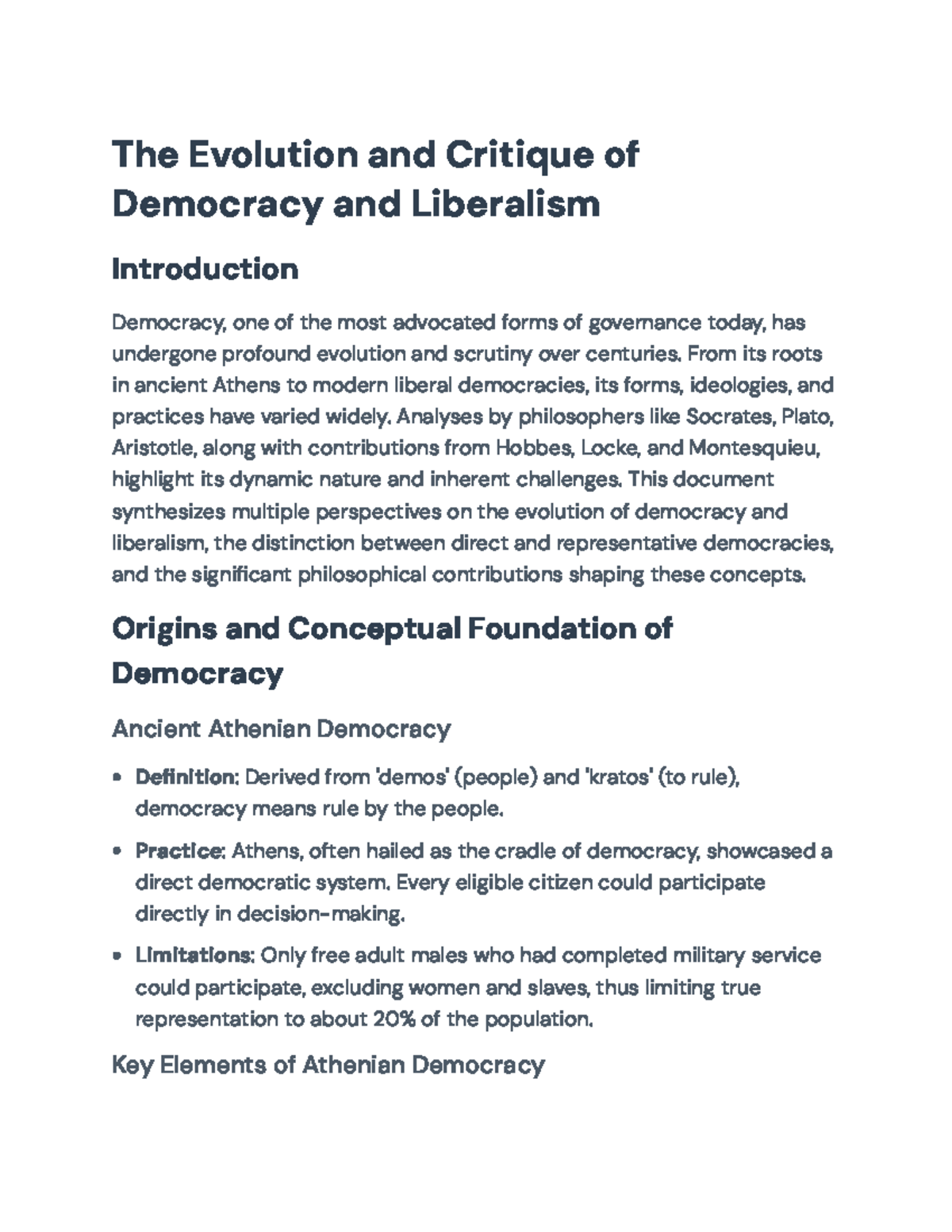 The Evolution and Critique of Democracy & Liberalism: Insights (POL 101 ...