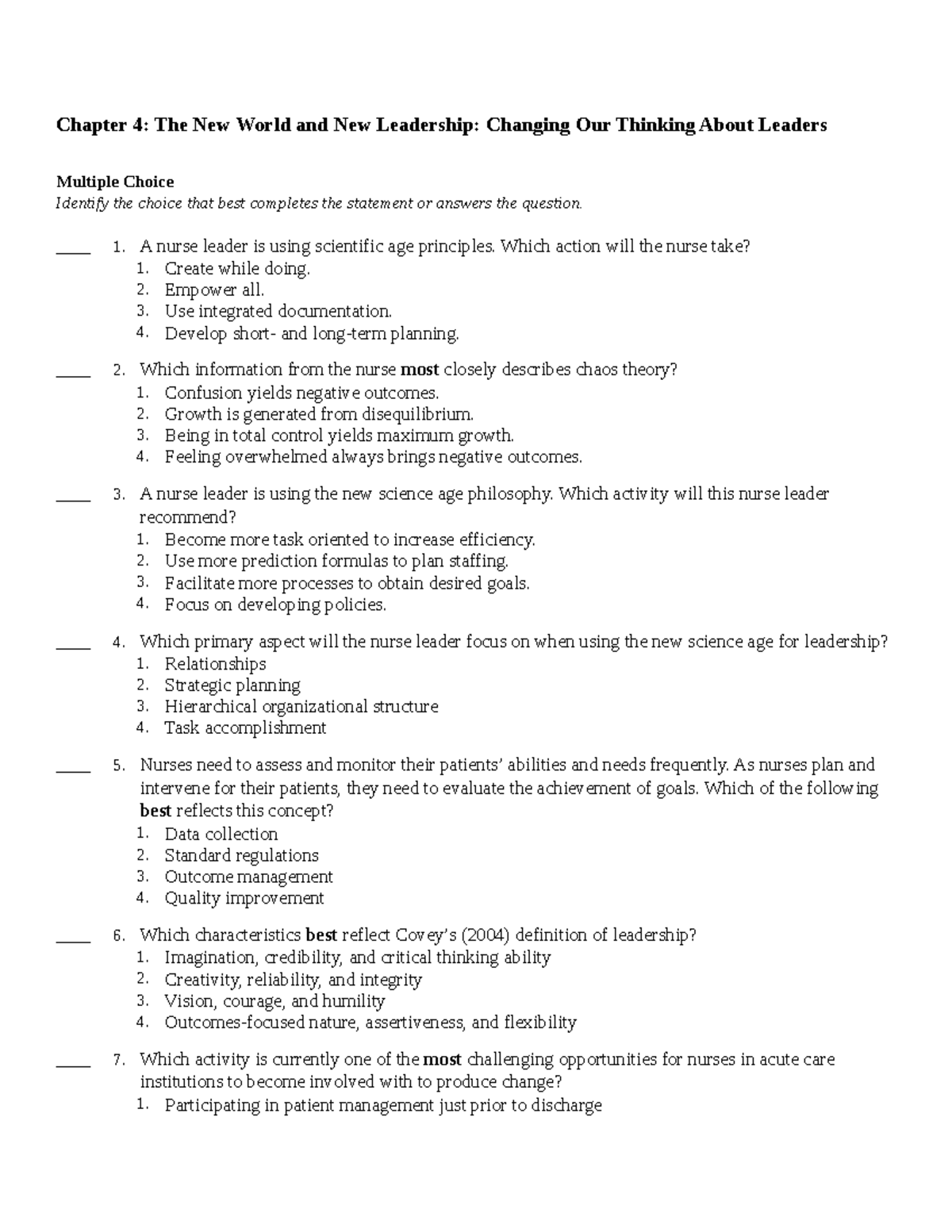 CH04 - study - Chapter 4: The New World and New Leadership: Changing ...