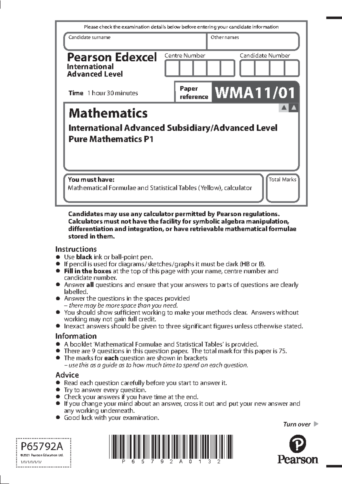 P1 May 2021 - IAL A Level Pure Mathematics Exam Paper - Studocu