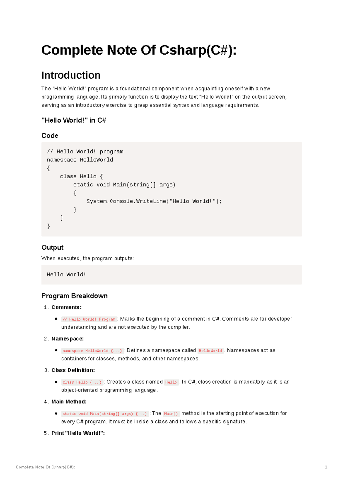 CSharp Notes - Introduction to Programming Basics (TCU) - Studocu