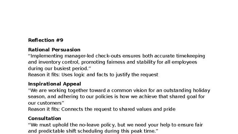 Reflection 9 - Discussion Board - Reflection # Rational Persuasion ...