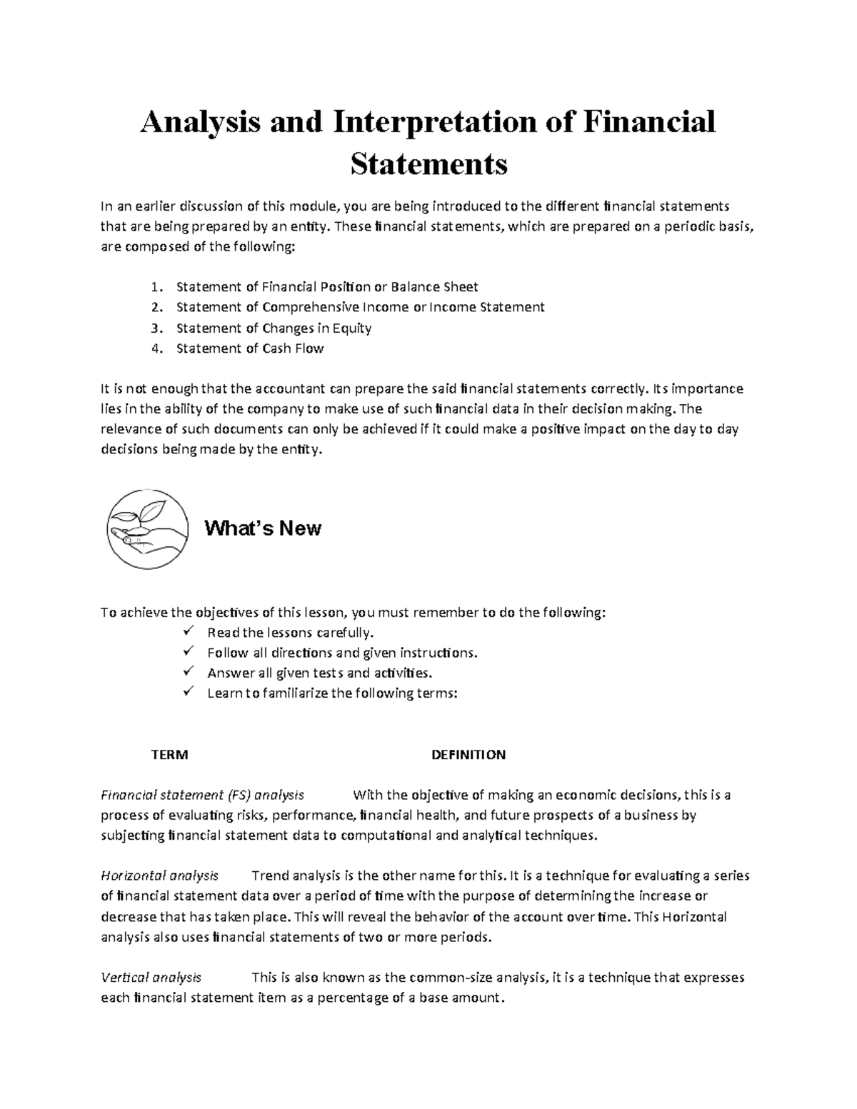 FIN 201: Analysis & Interpretation of Financial Statements Handout ...