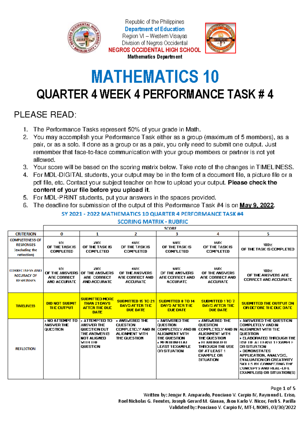 2021 G10 Q4 WEEK 4 Performance TASK 4 MDL Digital - Page 1 of 5 Written ...