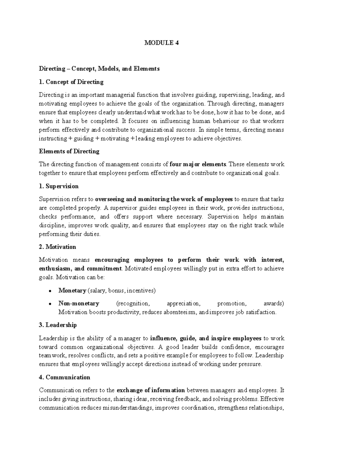 MODULE 4 Directing: Concepts, Models, and Elements Explained - Studocu