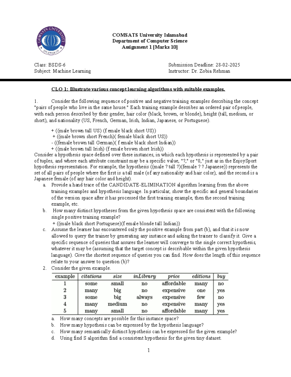 A1 - Assignment#1 - COMSATS University Islamabad Department of Computer Science Assignment 1 ...