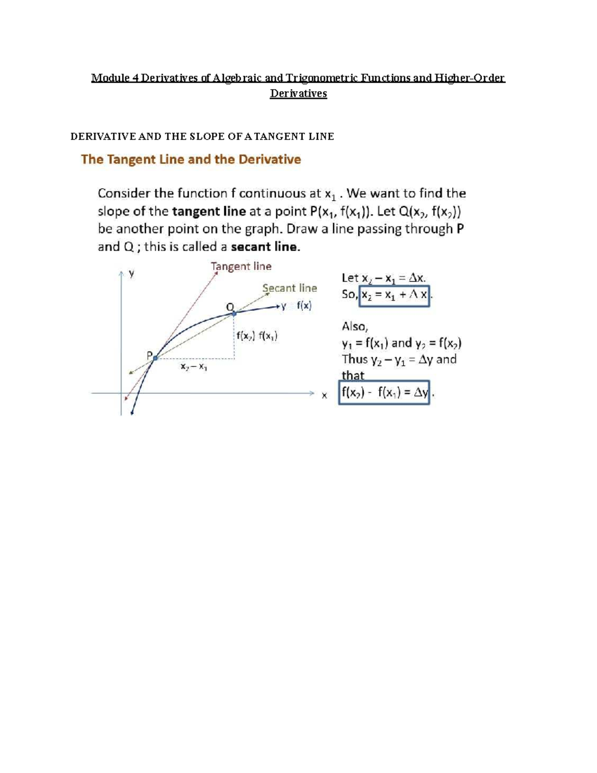 Module 4 - Module 4 Derivatives of Algebraic and Trigonometric ...