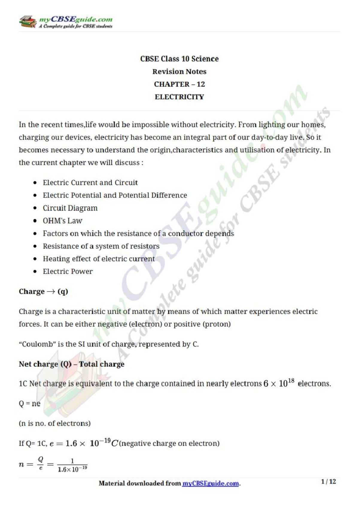 10 science notes 12 Electricity 1 - myCBSEguide A Complete guide for ...