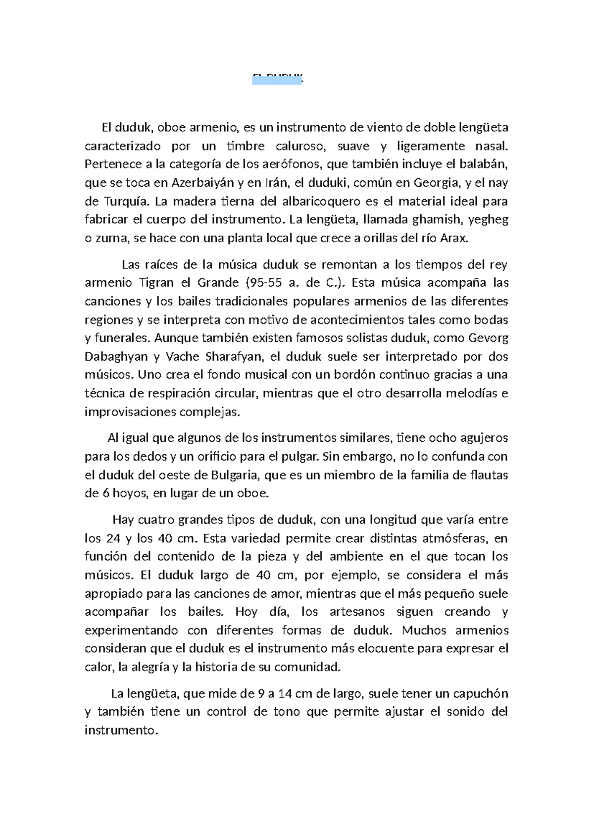 EL DUDUK: Instrumento Tradicional Armenio y su Significado Cultural ...