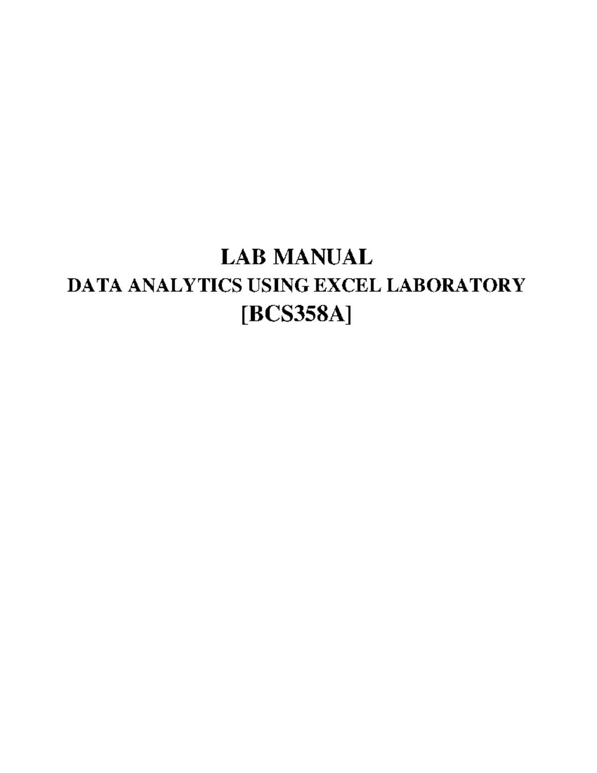 Excel Lab Manual - DATA ANALYTICS USING EXCEL (2023-24) - Studocu