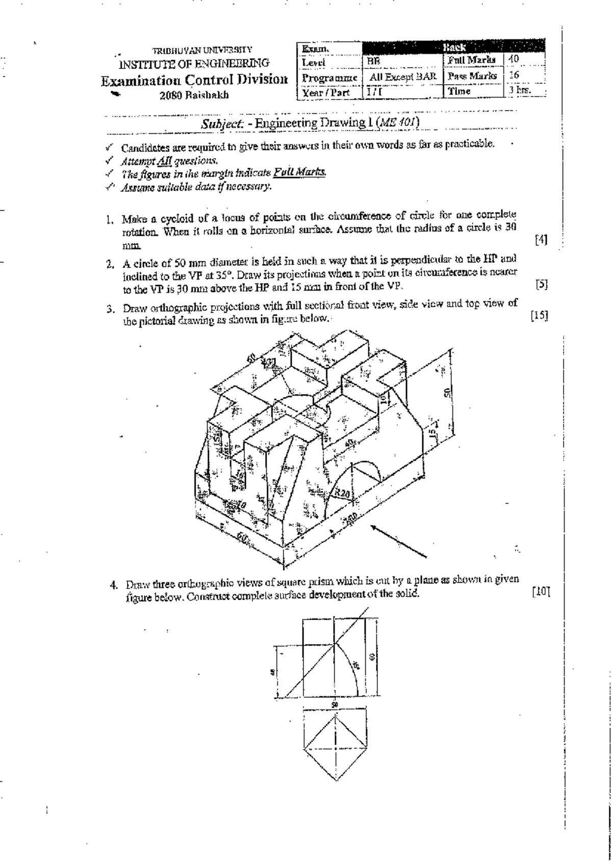 Engineering Drawing I (ME 401) Exam Questions - Complete Guide - Studocu