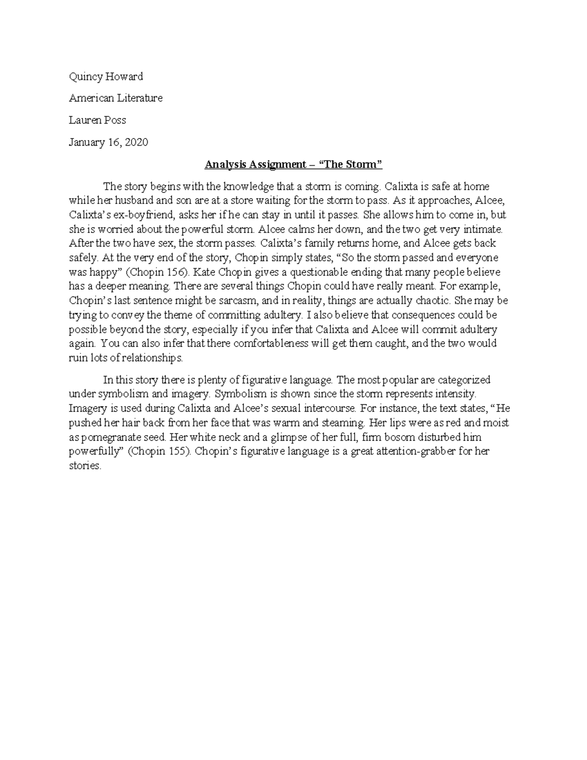 ENG 201 Analysis Assignment: The Storm by Kate Chopin - Studocu