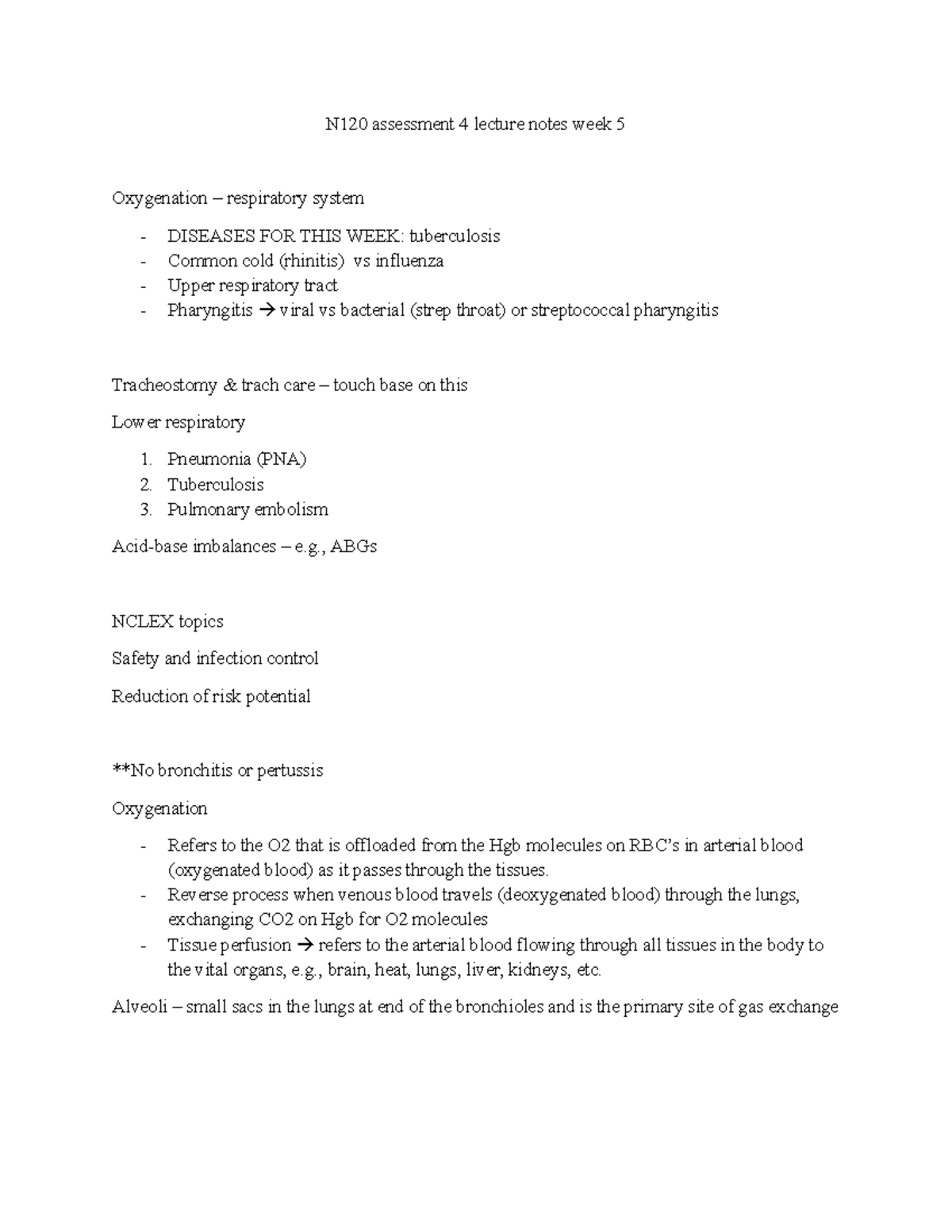 N120 assessment 5 lecture notes week 5 - N120 assessment 4 lecture ...