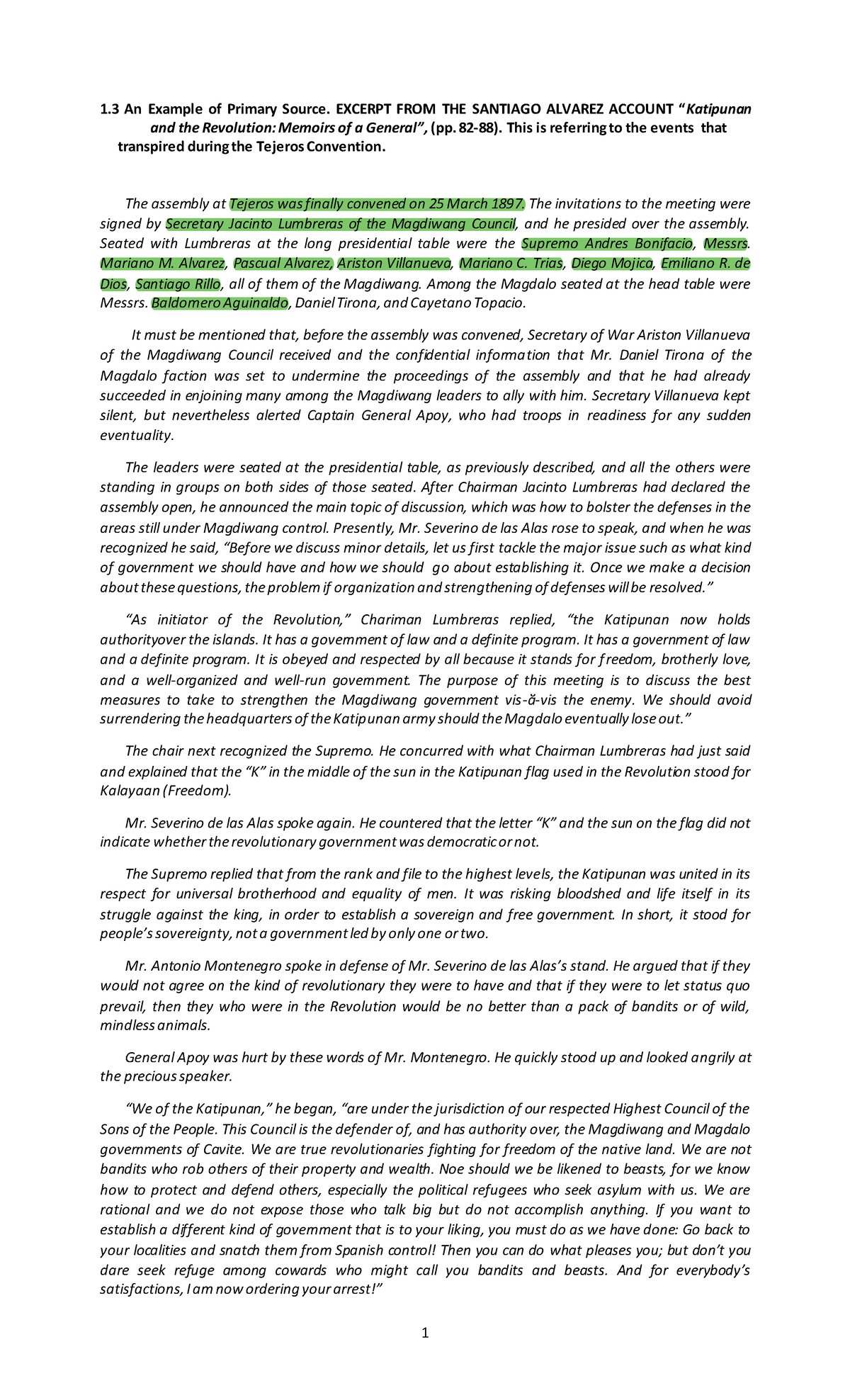 Excerpts from Santiago Alvarezs Katipunan Excerpts from Robert Foxs The Tabon Caves - 1 An ...