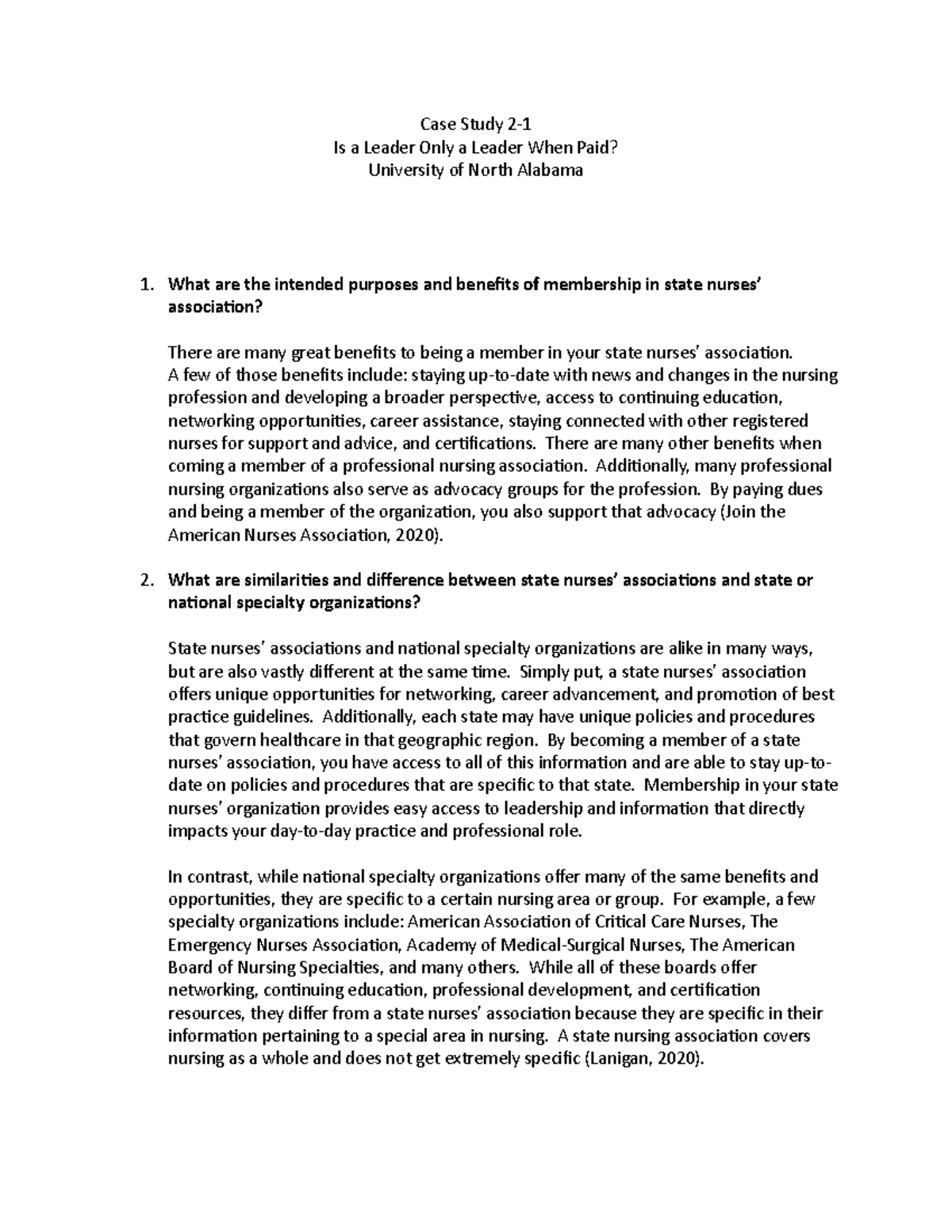 Case Study 2-1 Answers - Case Study 2- Is a Leader Only a Leader When ...