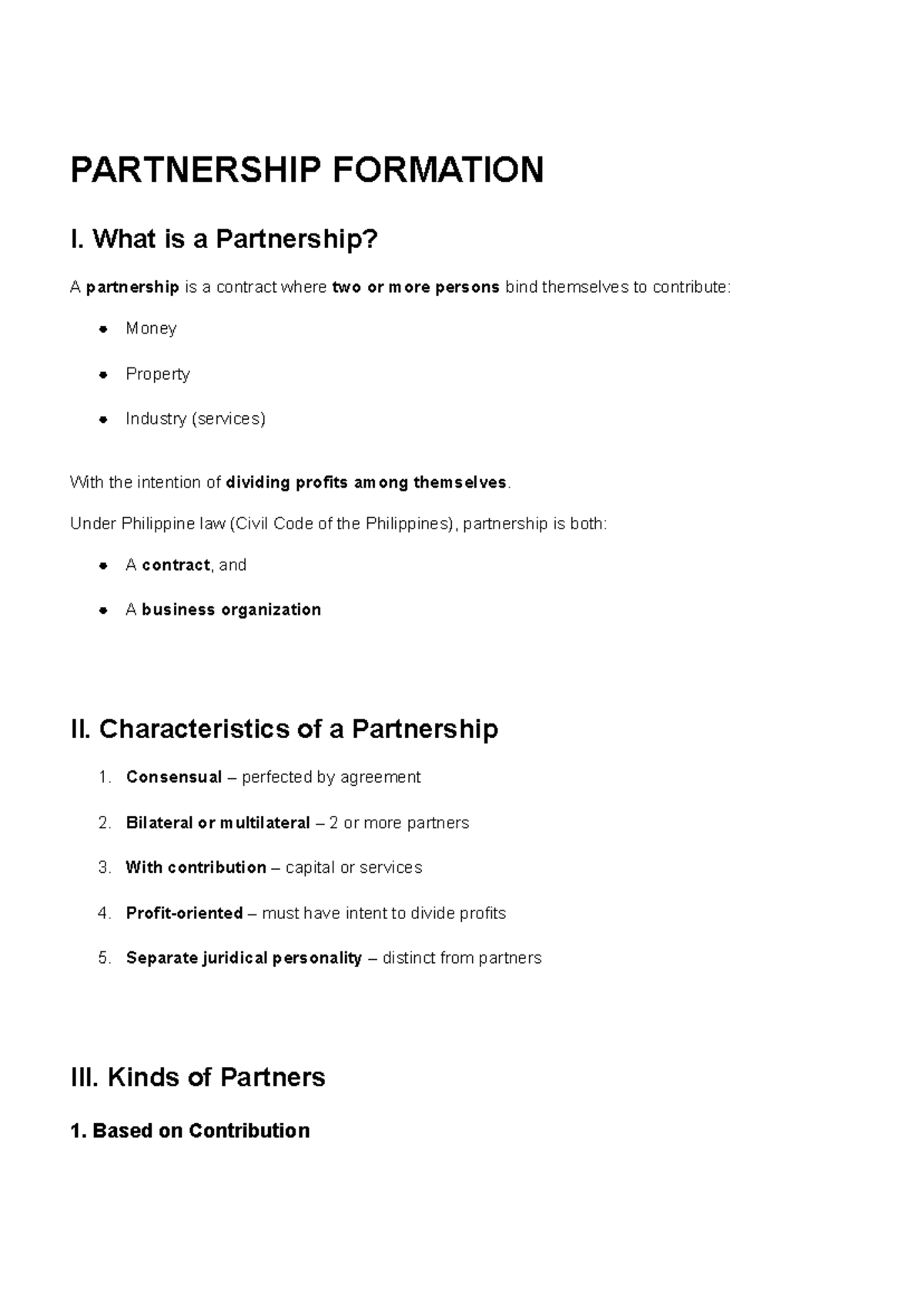 Partnership Formation: Understanding Types and Characteristics - Studocu