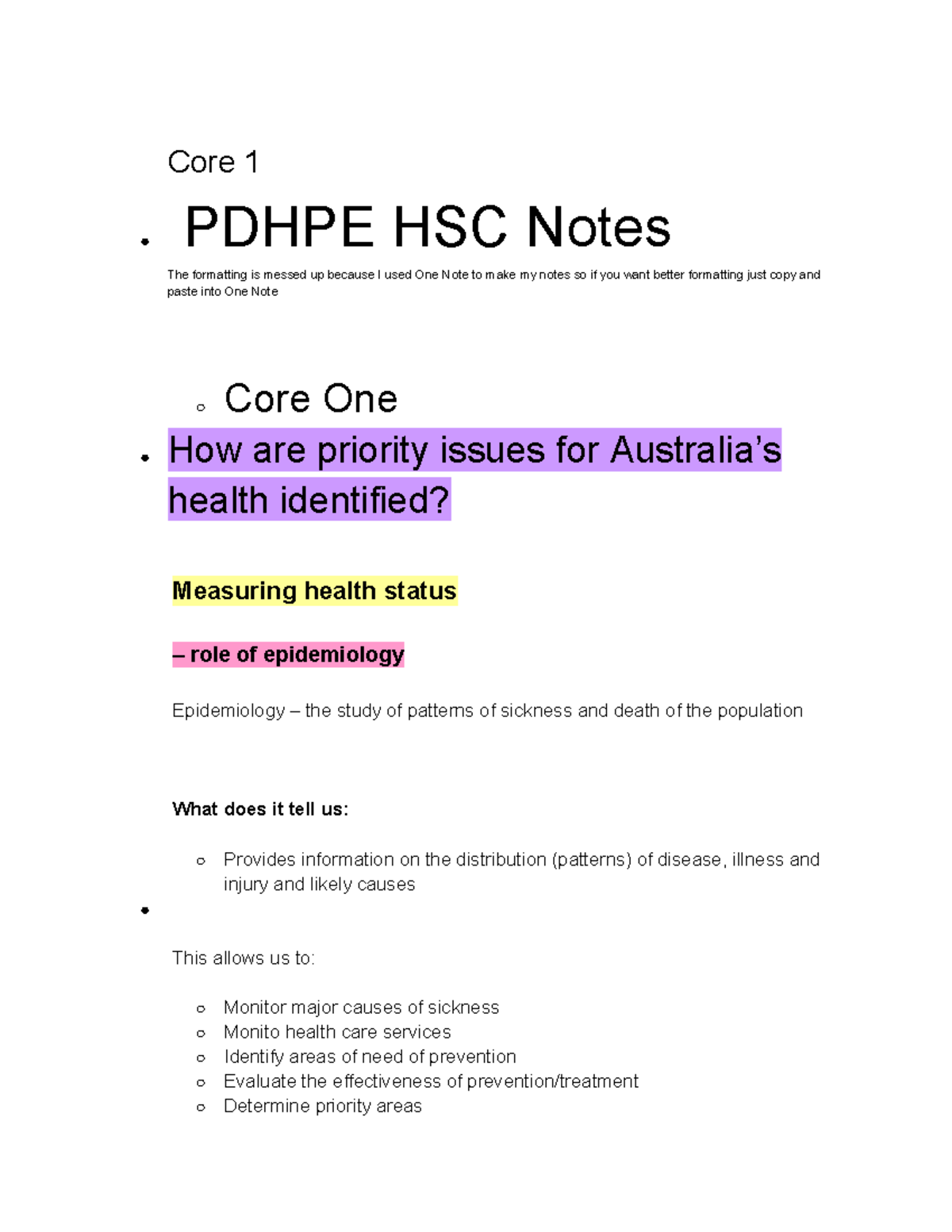 Core 1 PDHPE HSC Notes: Identifying Health Priority Issues - Studocu