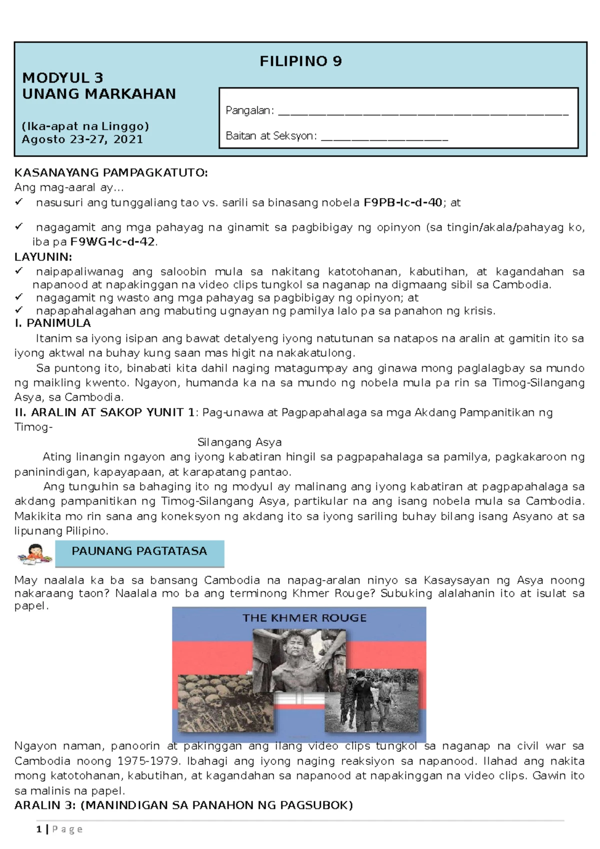Filipino 9 week 8 Q1 - MODYUL 8 - KASANAY ANG PAMPAGKATUTO: Ang mag ...
