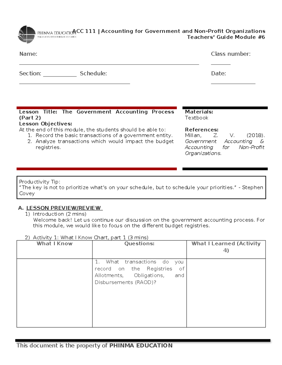 ACC 111 Lesson: The Government Accounting Process (Part 2) Guide - Studocu