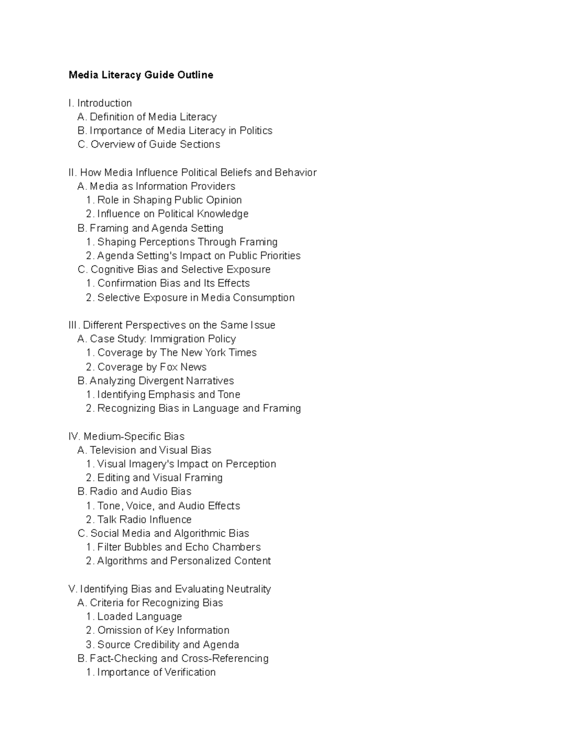 Media Literacy Assignment: Political Beliefs & Media Influence - Studocu