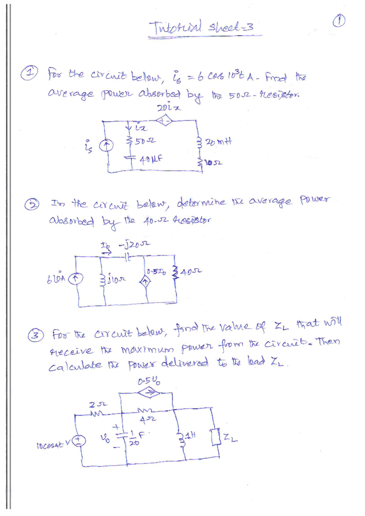 BECE203L Tutorial Sheet 3: Circuit Power Calculations - Studocu