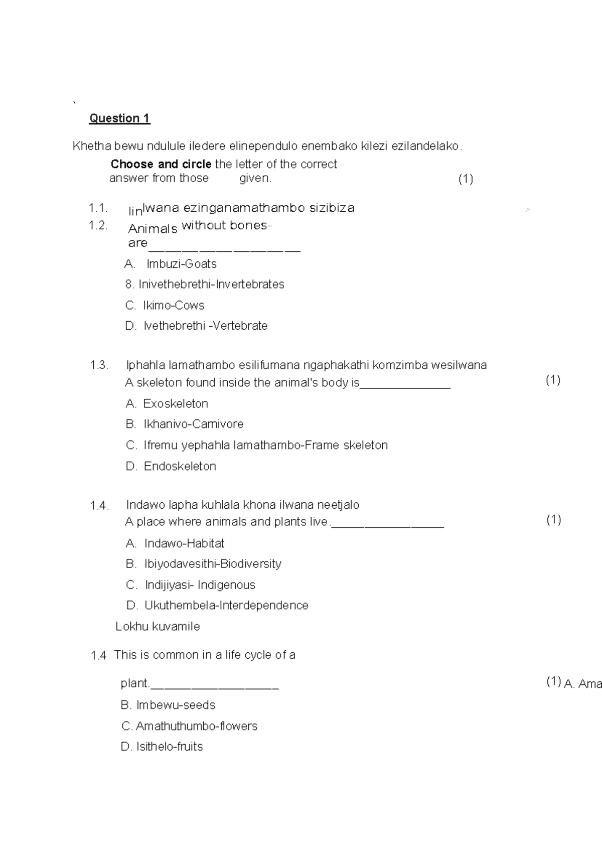 Nst C - Final Exam: Animal Structures and Functions Questions - Studocu