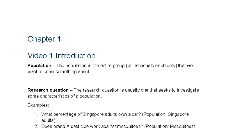 Chapter 1 Notes: Introduction to Population and Research Questions ...