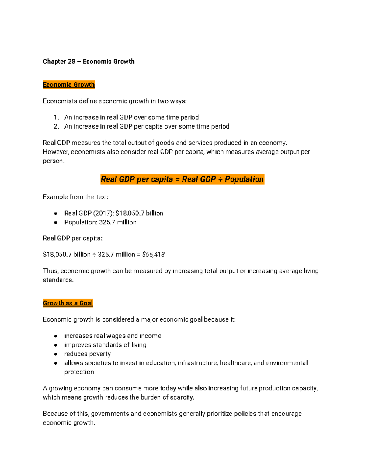 ECON CH 28 - Economic Growth Lecture Notes and Key Concepts - Studocu