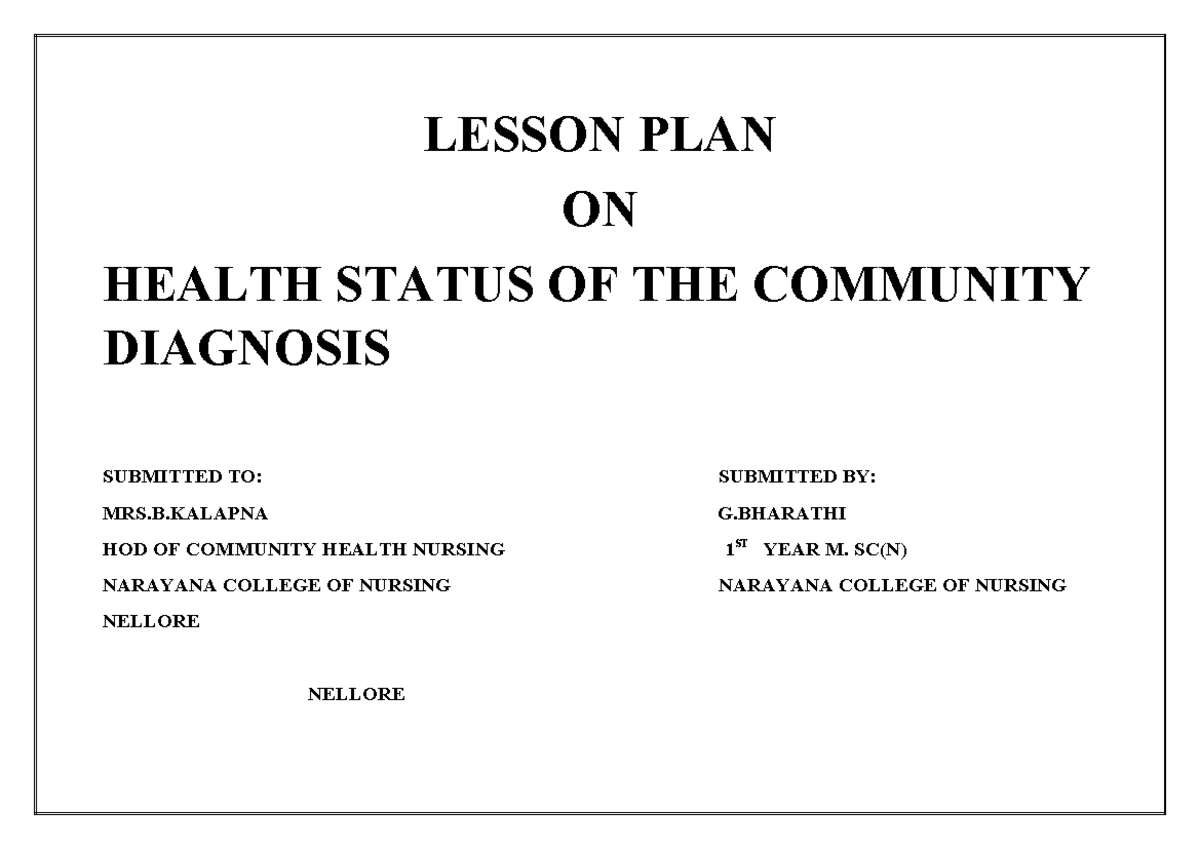 Lesson Plan: Community Health Nursing Diagnosis (1st Year M.Sc(N ...