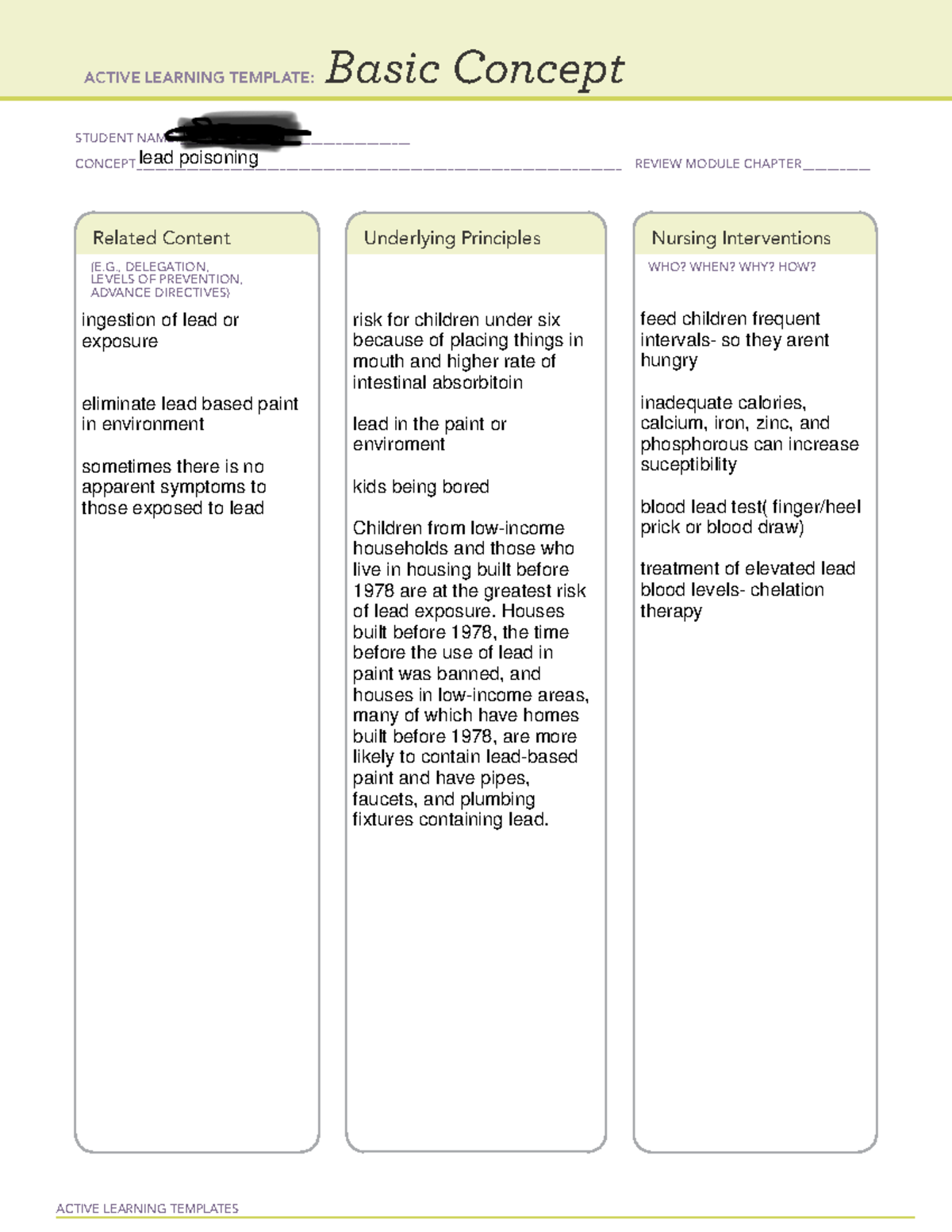 Lead Poisoning Risk Assessment - Active Learning Template - Studocu