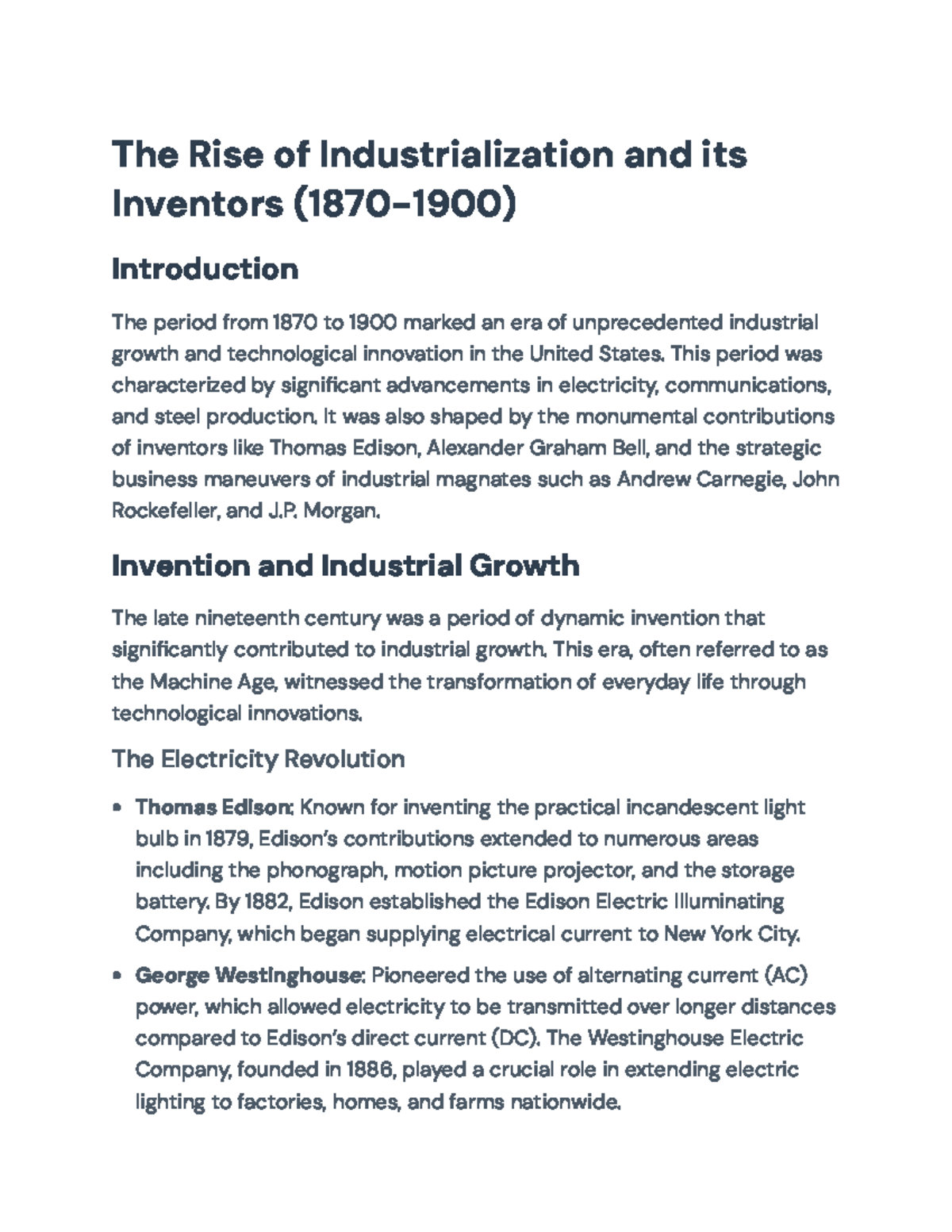 The Rise of Industrialization and Key Innovators (1870-1900) - The Rise ...