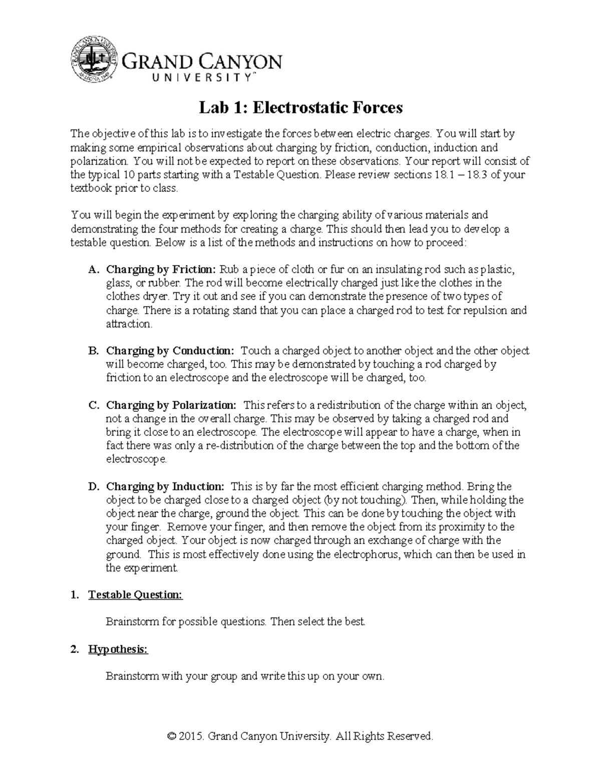 PHY112L - Lab 1: Investigating Electrostatic Forces and Charging ...