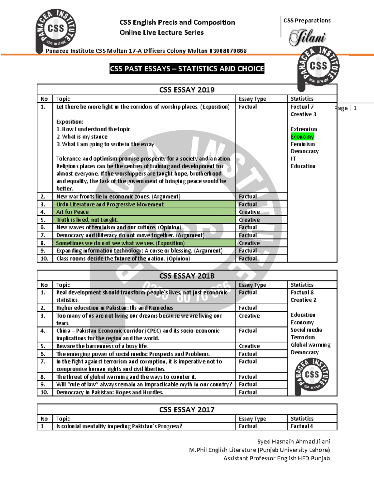 CSS Essay Notes: Comprehensive Guide for M.Phil Scholars - Studocu