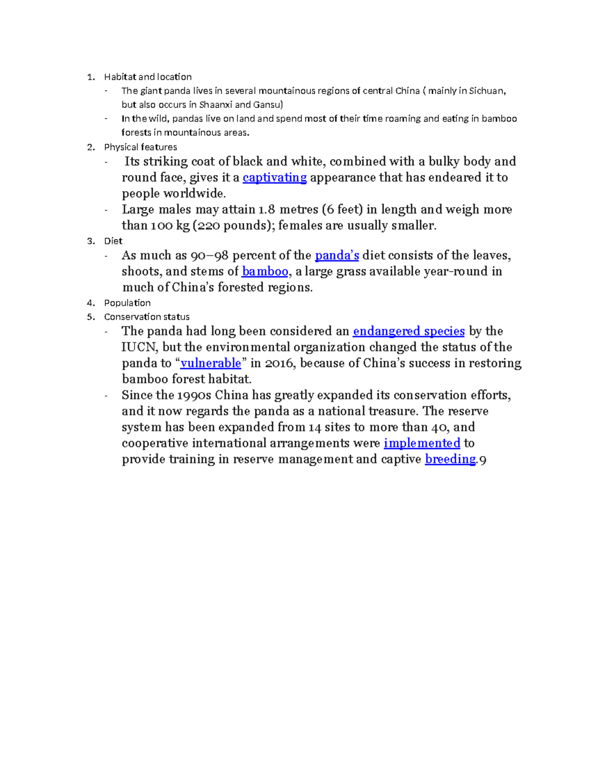 Habitat and Conservation Status of Giant Pandas - STUFFS - Studocu
