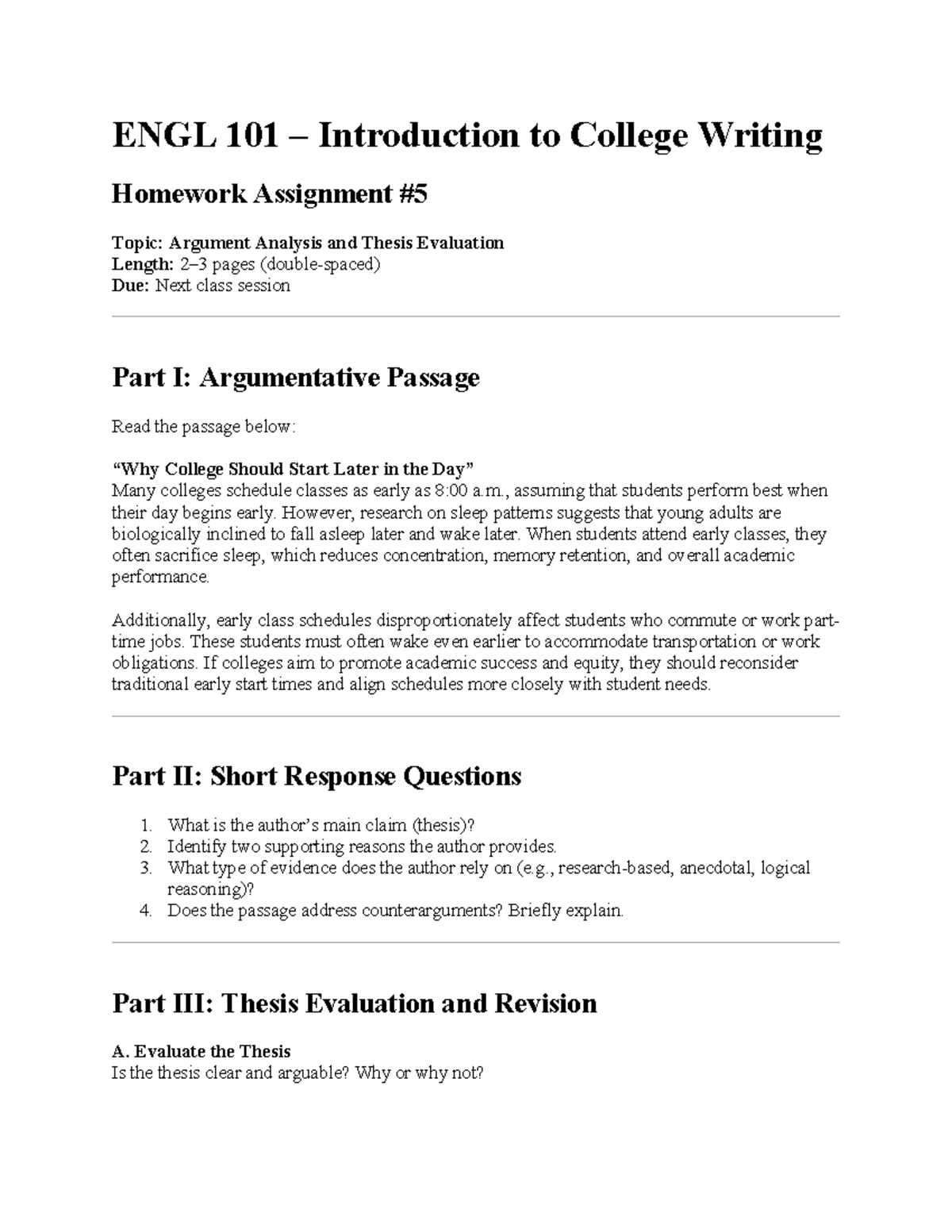 ENGL 101 Homework: Argument Analysis & Thesis Evaluation - Studocu
