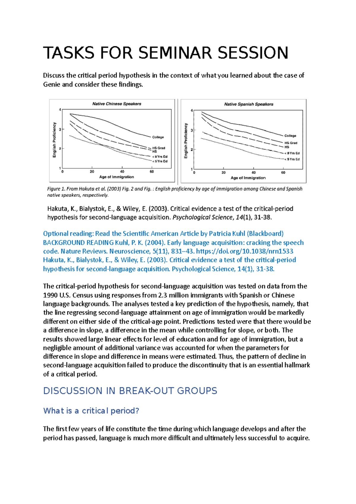 Tasks for Seminar Session - TASKS FOR SEMINAR SESSION Discuss the ...