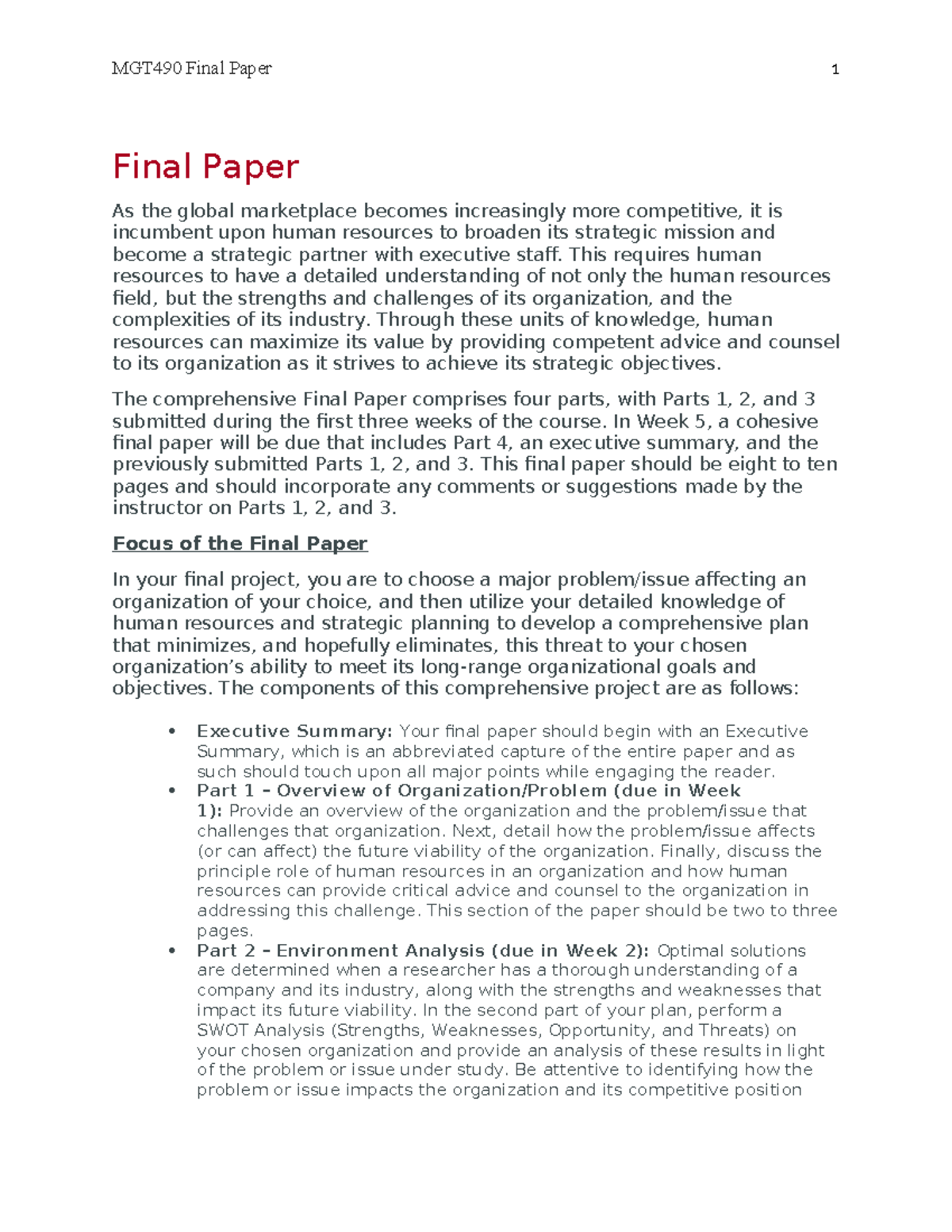 MGT490 Final Paper: Strategic HR Management in Global Organizations ...