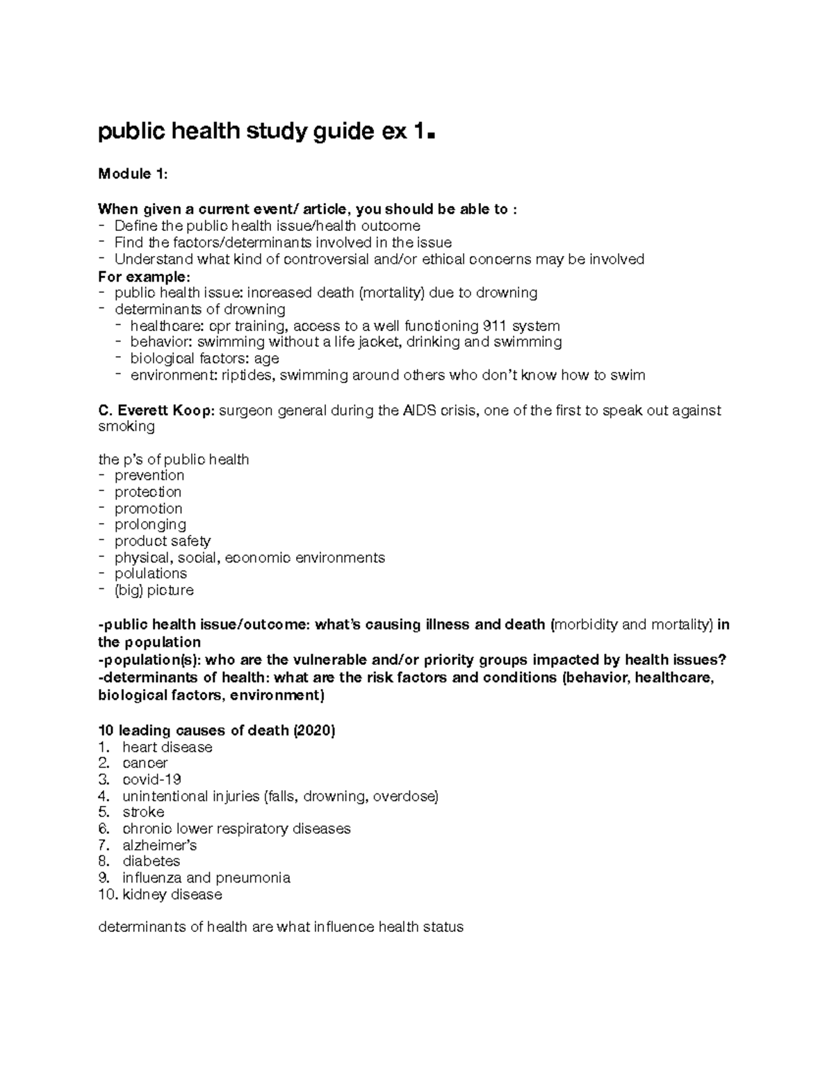 Public Health 302 Study Guide: Key Concepts and Issues in Module 1 ...