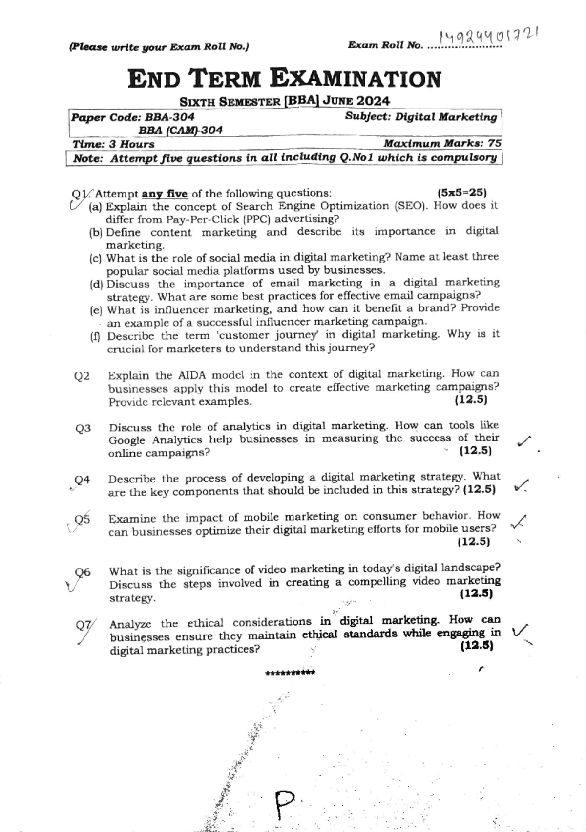 BBA(G) 2024 Digital Marketing & Project Management Exam Papers - Studocu