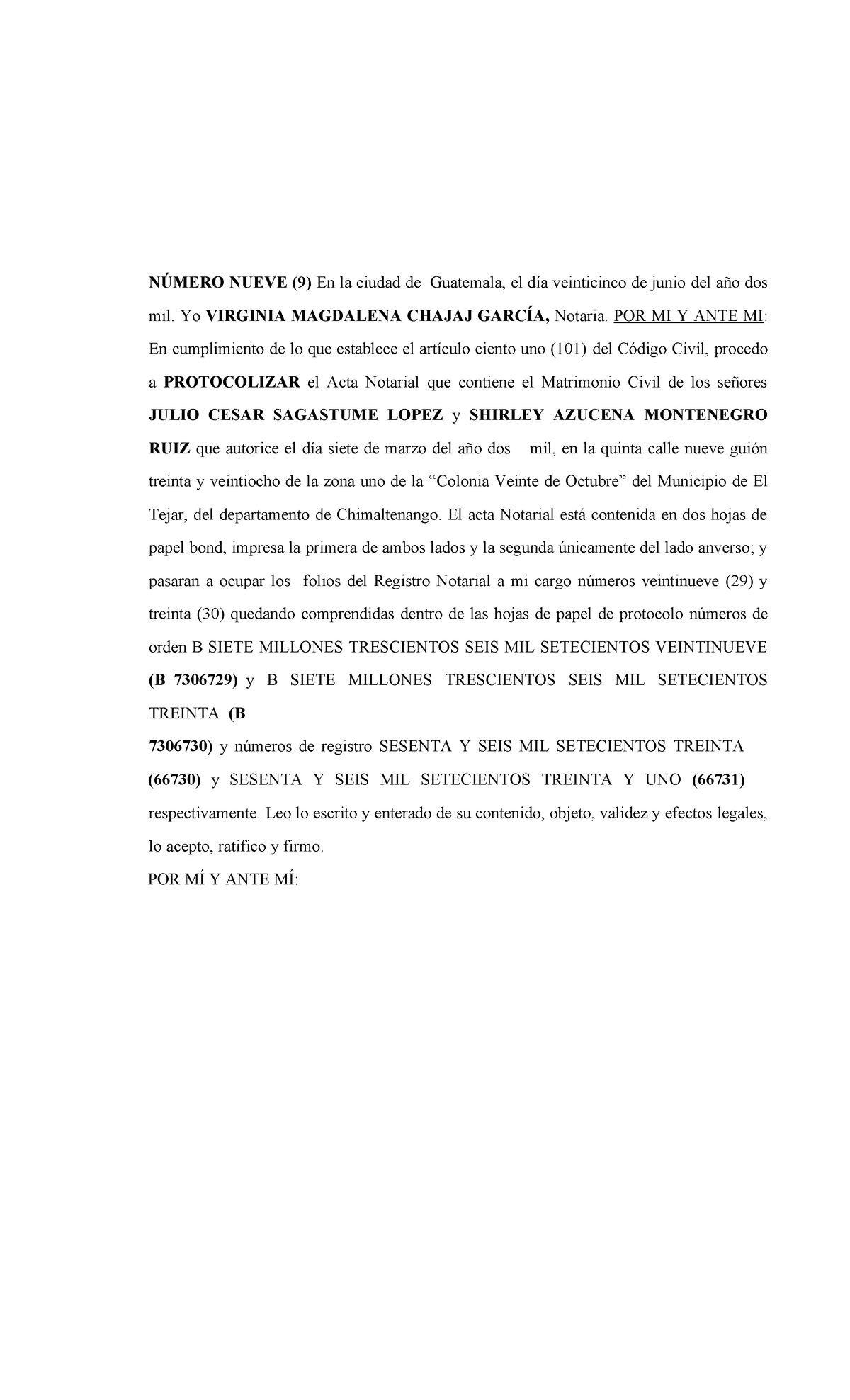Protocolización de Matrimonio Civil en Guatemala - Acta Notarial - Studocu