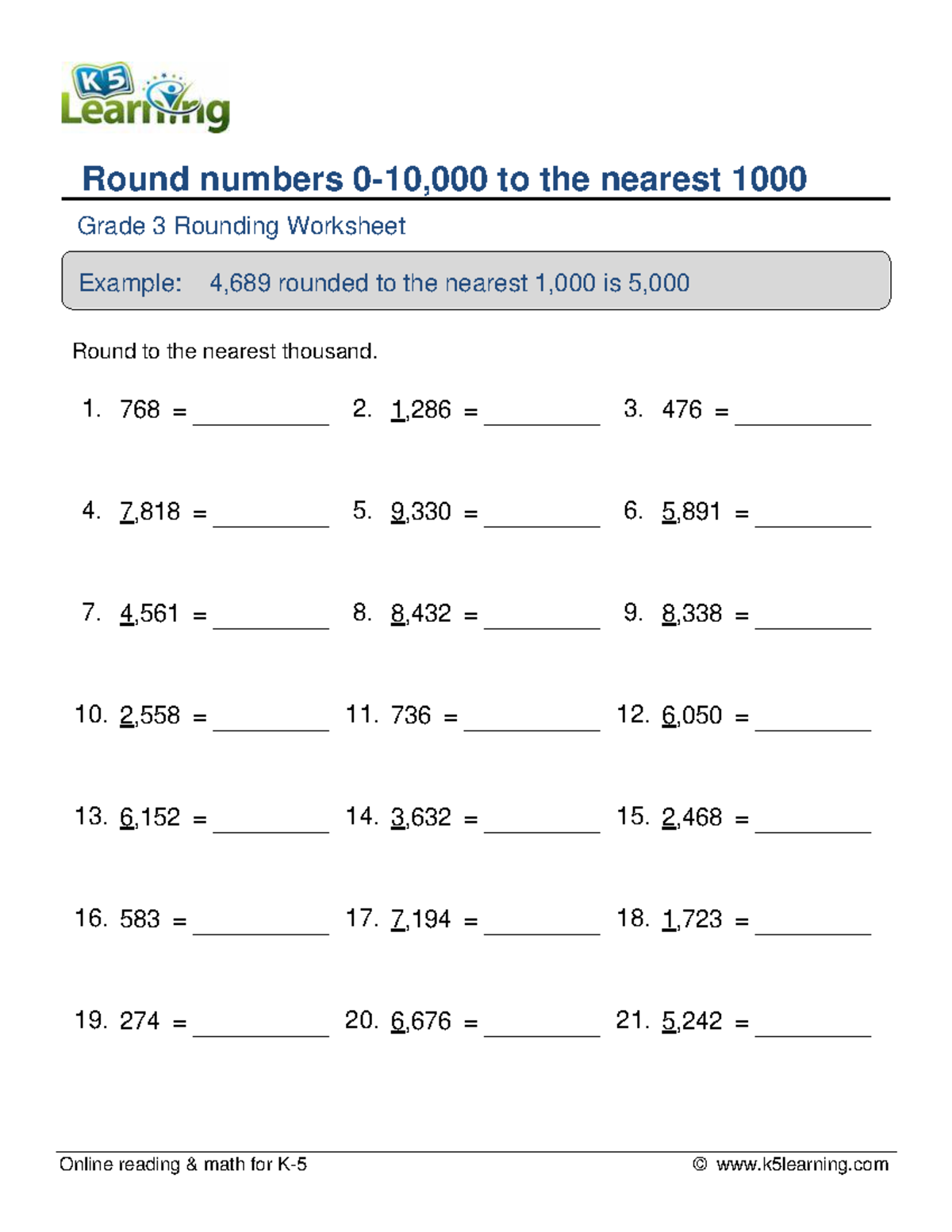 Grade 3 Rounding Worksheet: Round 4-Digit Numbers to Nearest 1000 - Studocu