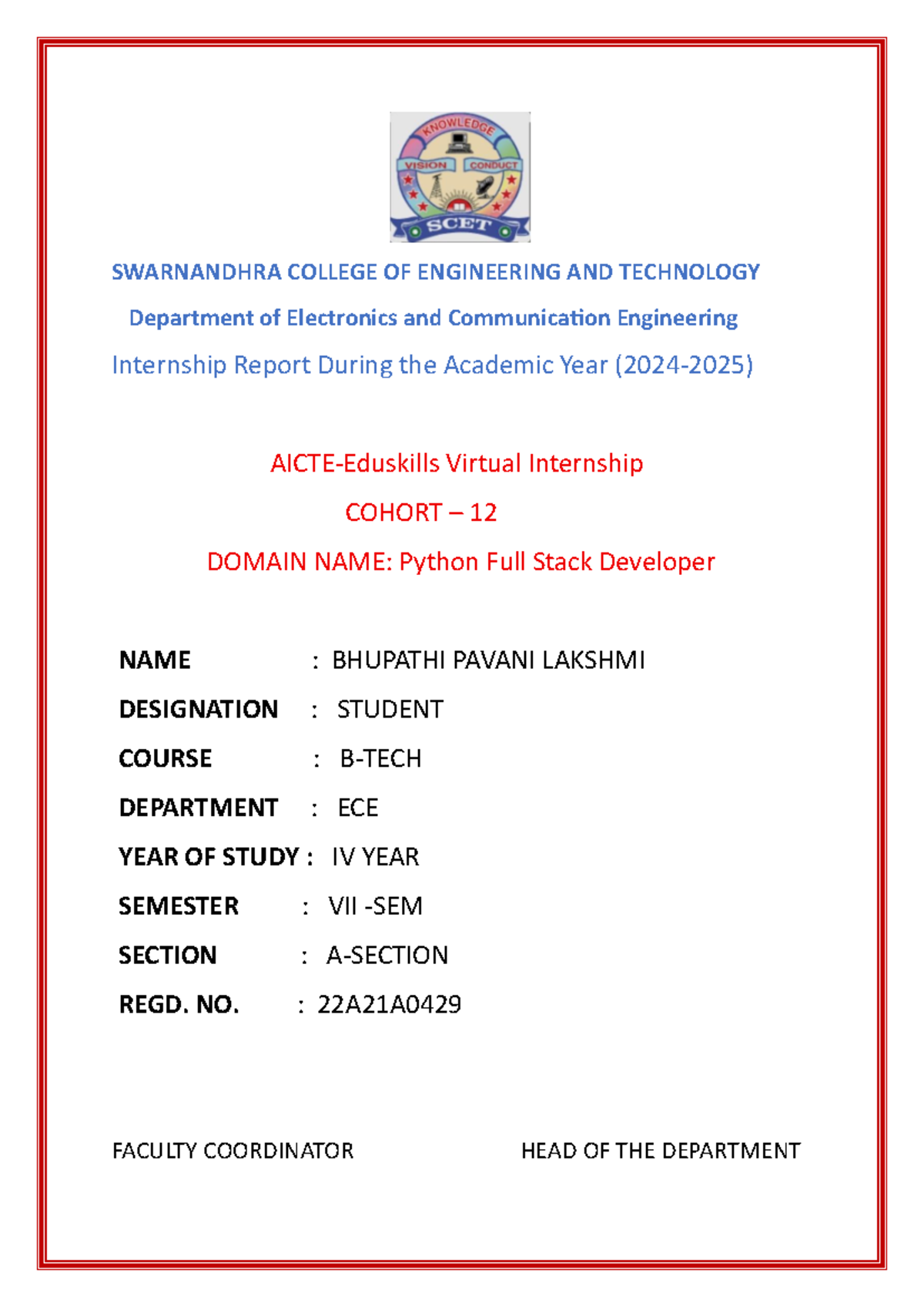 Internship Report: Python Full Stack Developer - Cohort 12 - Studocu