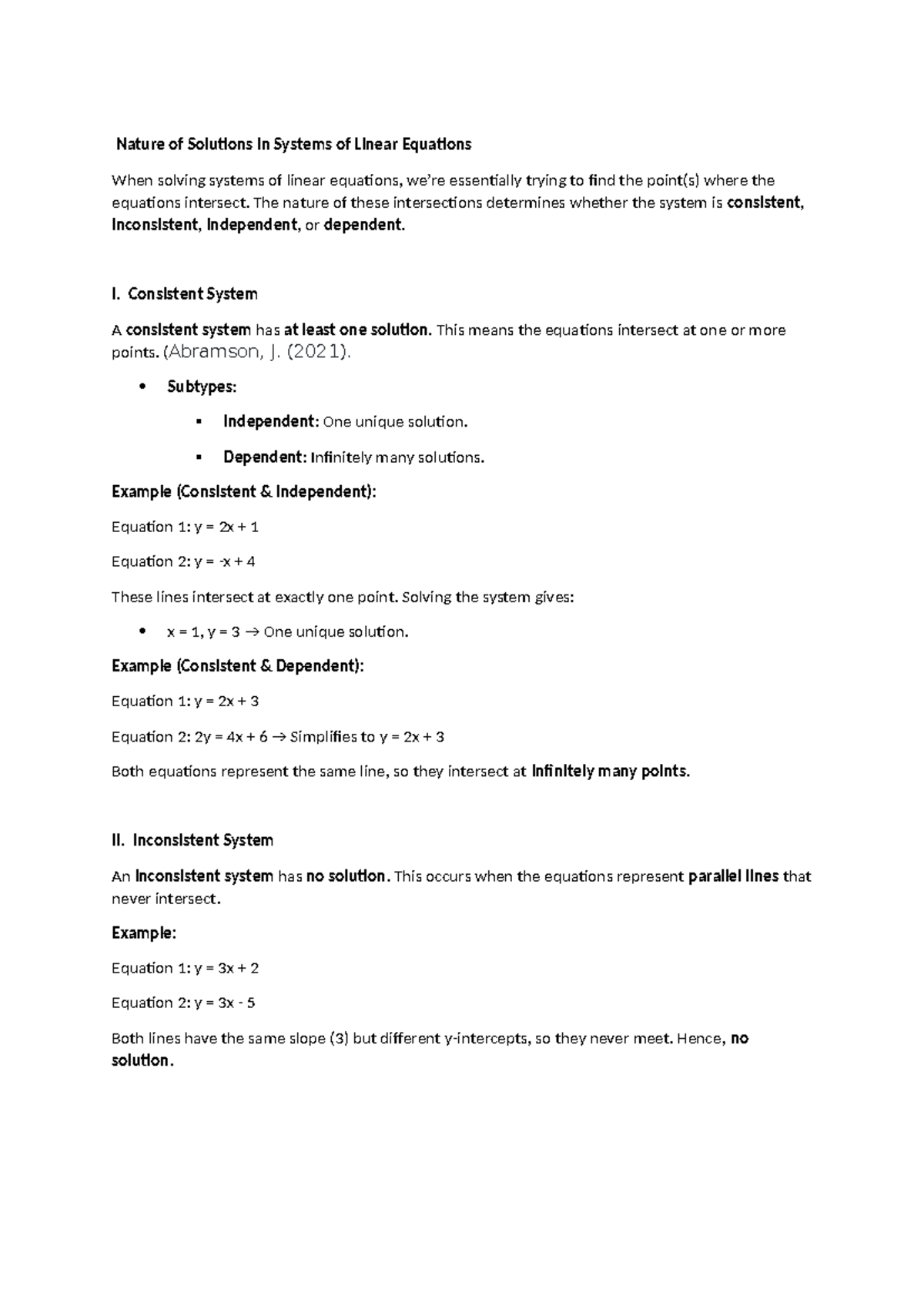 Maths Discussion Assignment Unit 8: Nature of Solutions in Linear ...