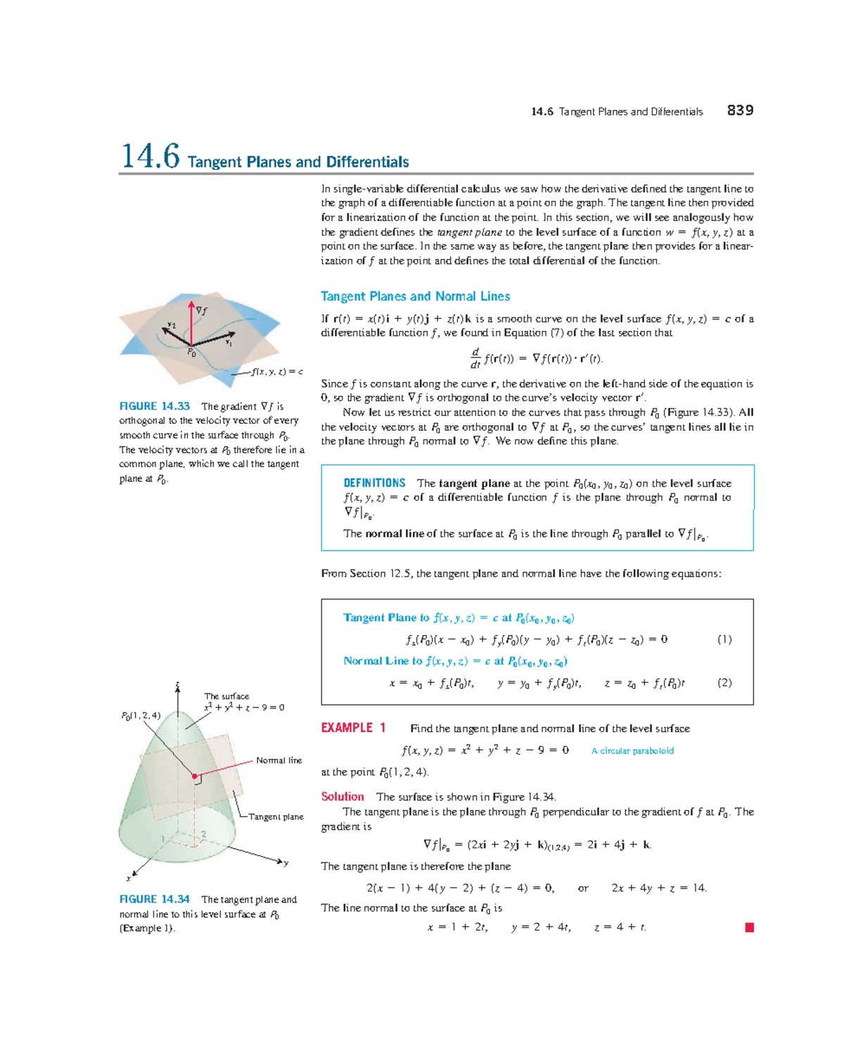 14.6 Tangent Planes & Differentials - Thomas Calculus (Pages 853-854 ...