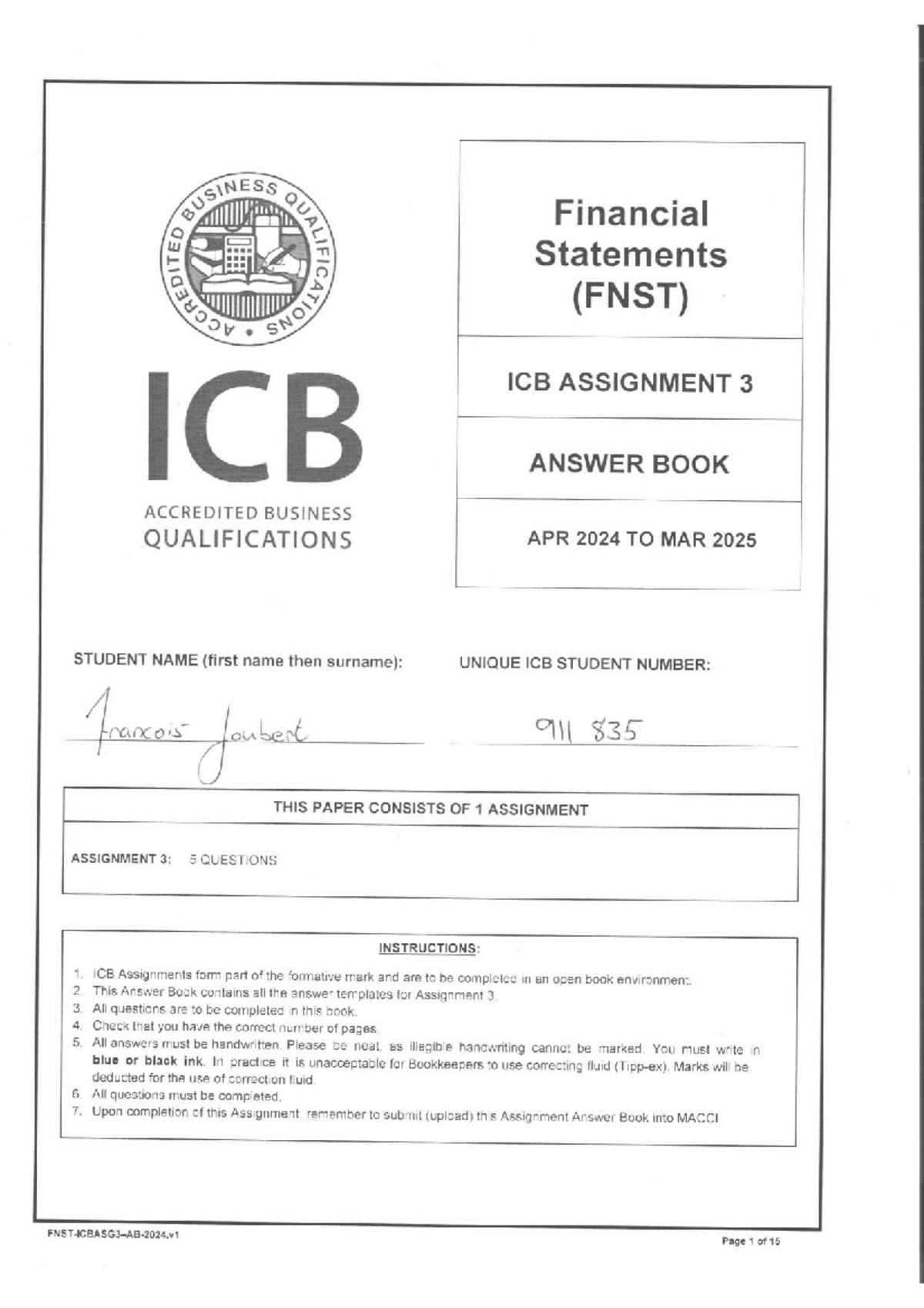 FNST Assignment 3: Financial Statements & Analysis (Apr 2024 - Mar 2025 ...